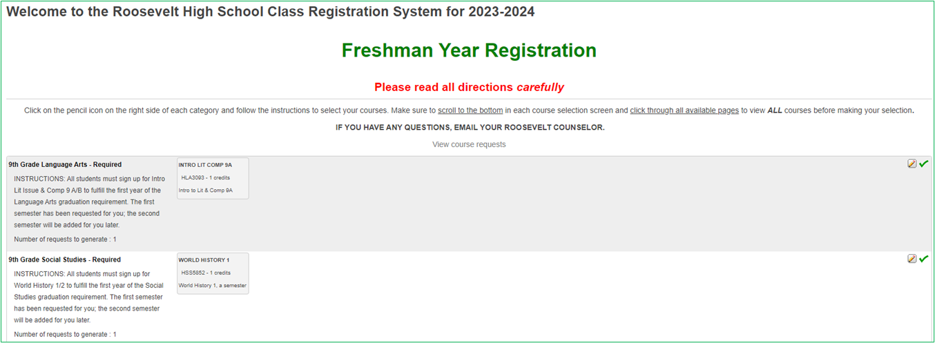 Registration – Current RHS Students - Roosevelt High School